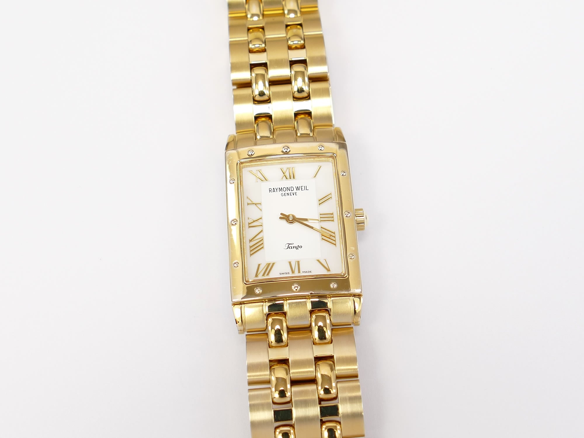 Raymond Weil Tango 5980 White Rectangular Dial 18k Gold Plated 22mm ...