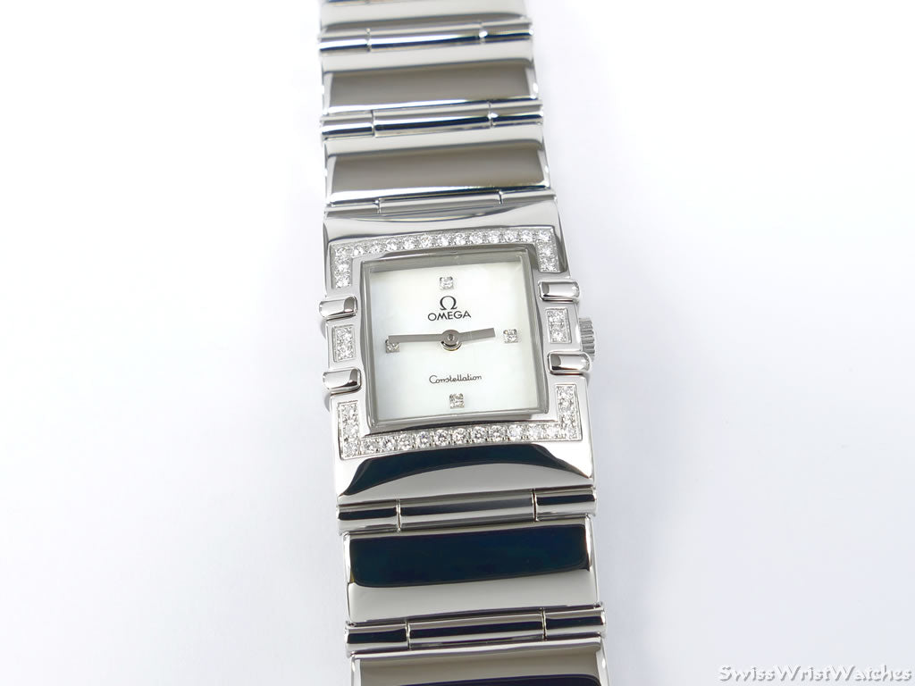 Omega Constellation Quadra 42 Diamonds & White Mother of Pearl Dial ...